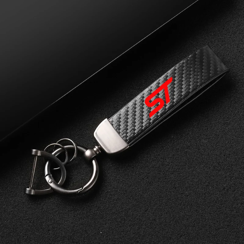 Leather Car KeyChain High-Grade Carbon Fiber For Ford Focus ST Mondeo ...