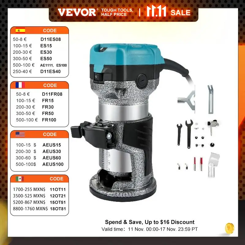 VEVOR Wood Router Machine Electric Trimmer 710W 33000RPM Power ...