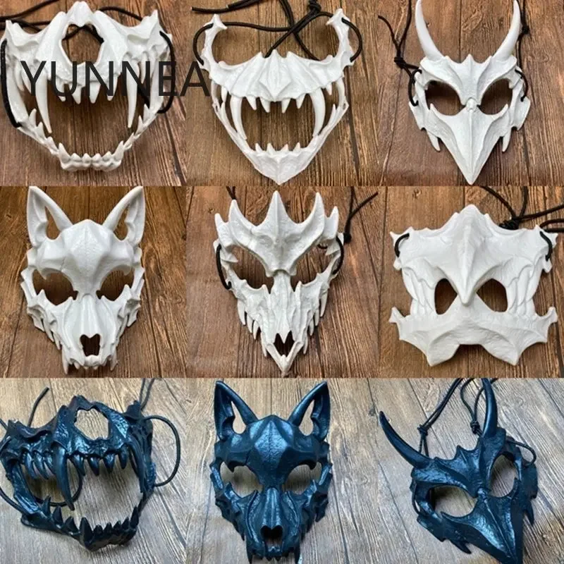 Skeleton-Half-Face-Mask-Japanese-Anime-Dragon-God-Animal-Skeleton-Mask ...