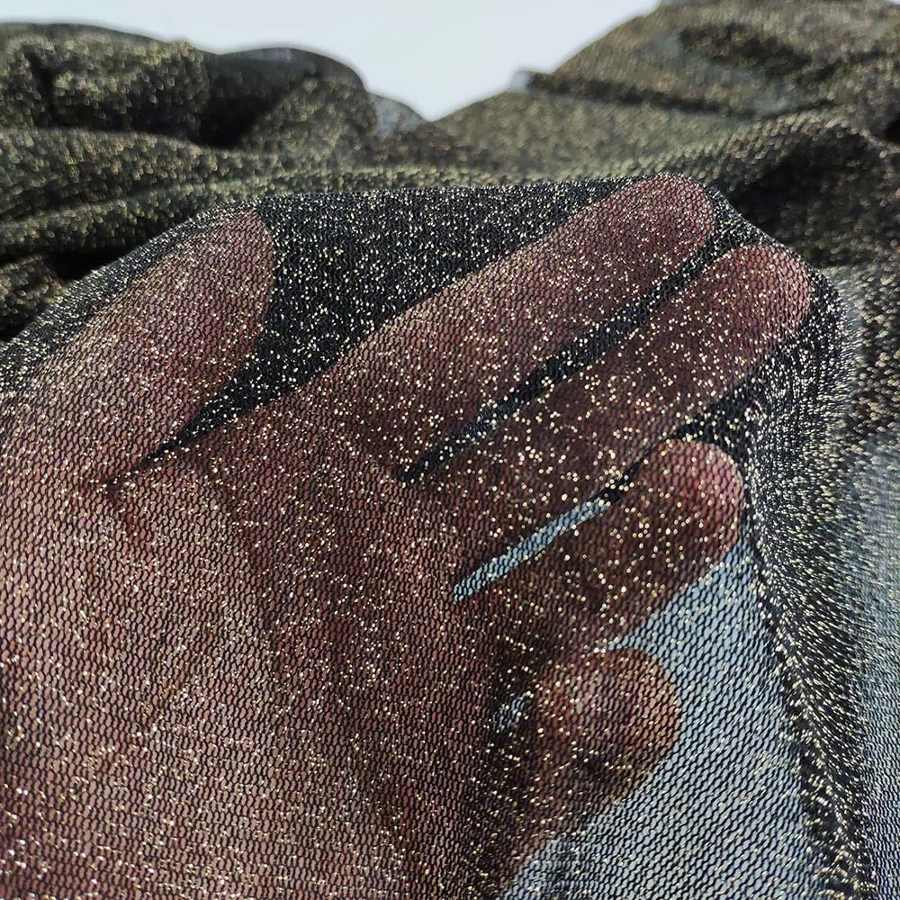 3/5/10m Shiny Metallic See Through Mesh Fabric Stretch Bright Lurex ...