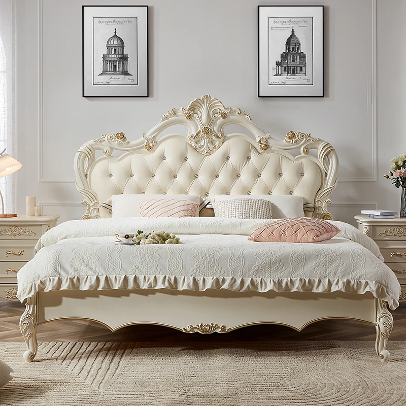 Royal-French-solid-wood-double-bed-leather-European-Style-Queen-bed ...