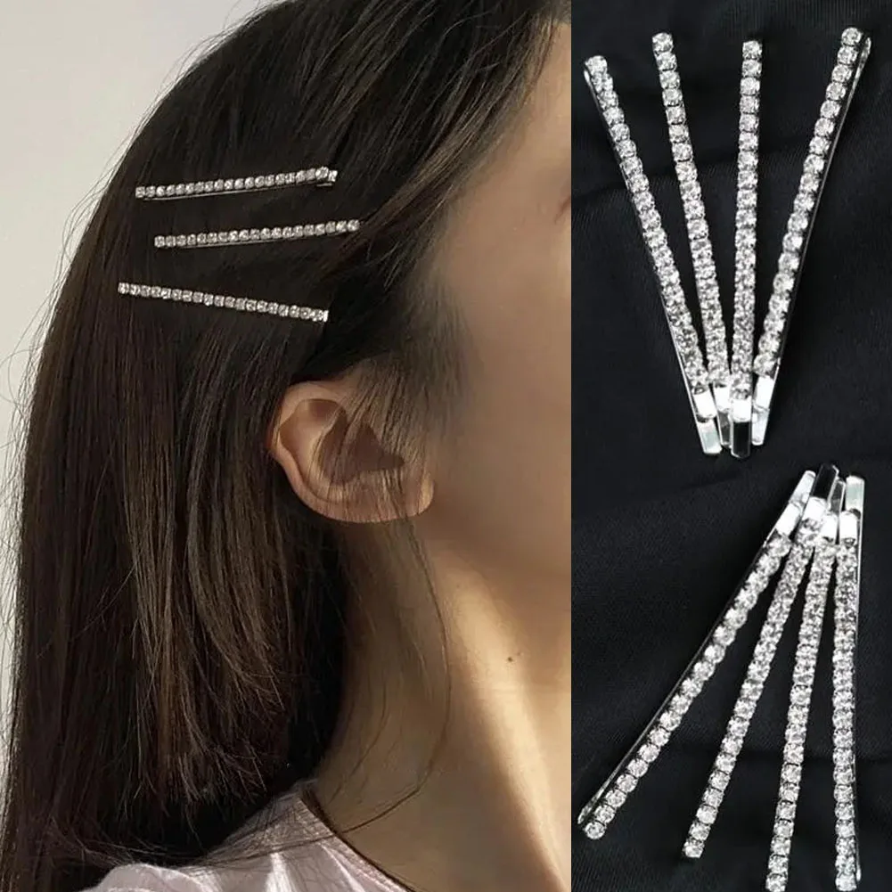 Pins de cabelo feminino, de cristal, brilhante, de diamante, 4pcs ...