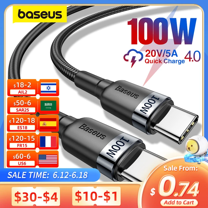 Baseus 100W USB C Zu USB Typ C Kabel USBC PD Schnelle Lade Ladegerät Kabel USB C 5A ...