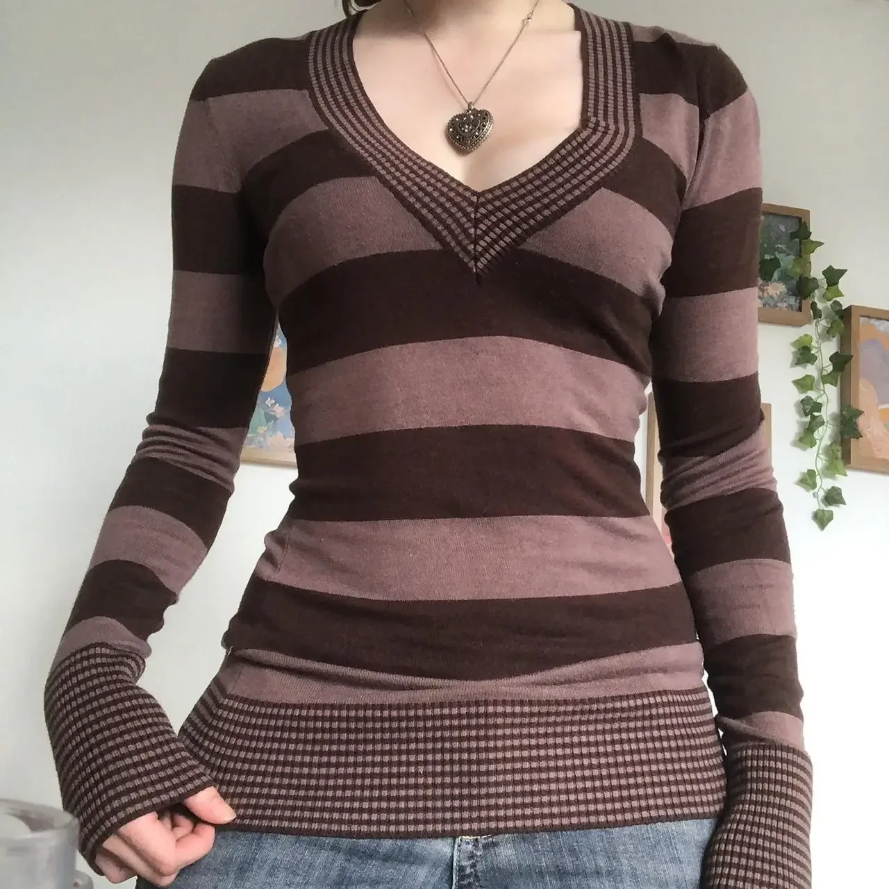 y2k Loose V-neck Sweaters Full Sleeve Women Ribbed Harajuku Jumper ...