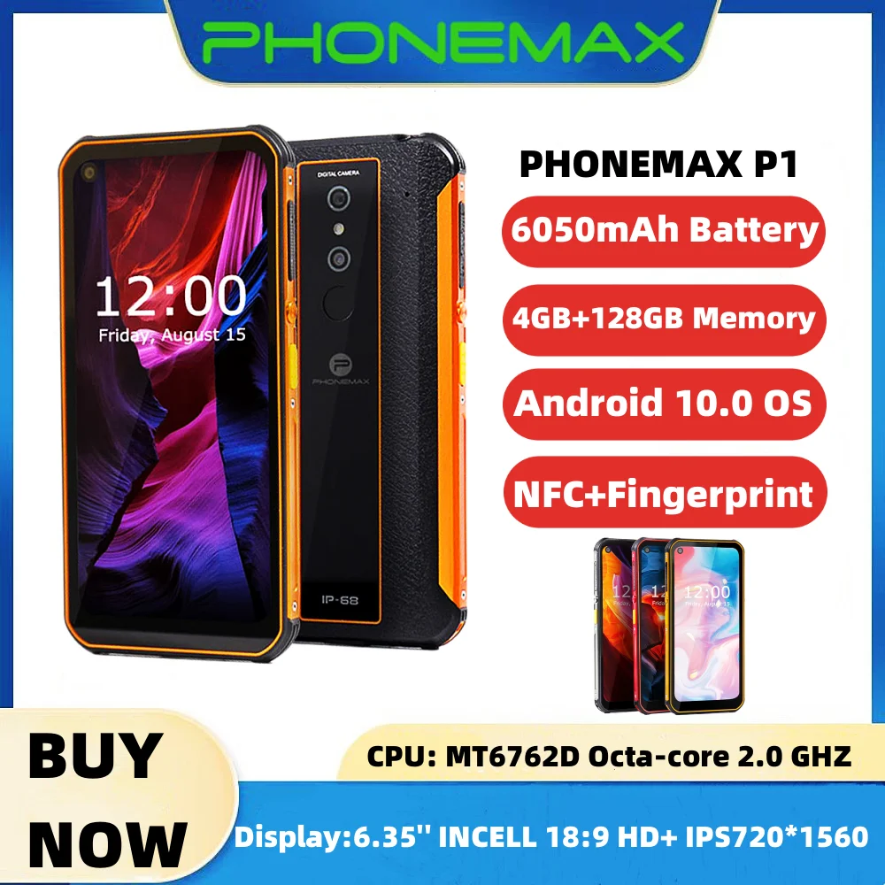 PHONEMAX P1 RAM 4GB ROM 128GB Rugged Smartphone LTE 4G Android 10 ...