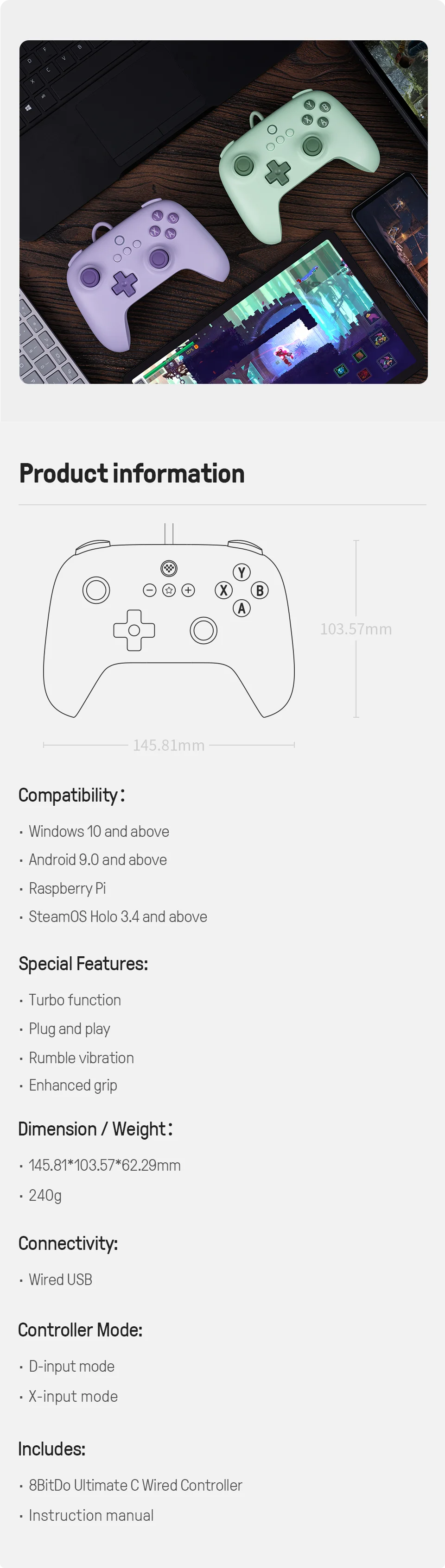 8BitDo - Ultimate C Wired Gaming Controller | Gamepad for PC, Wired US ...