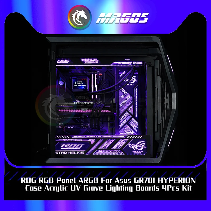 Asus GR701 ROG HYPERION 케이스 RGB 패널 ARGB 4 개 키트, MB 5V 동기화 지원 (케이스 미포함 ...