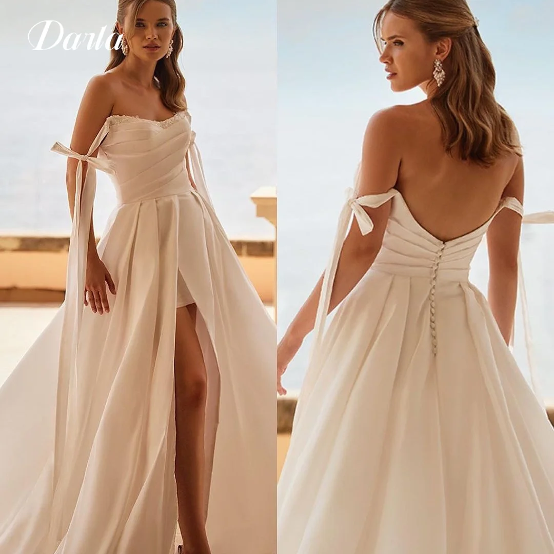 Morden-Lace-Sweetheart-Satin-Wedding-Dress-Button-Tiered-Open-Back-Side ...