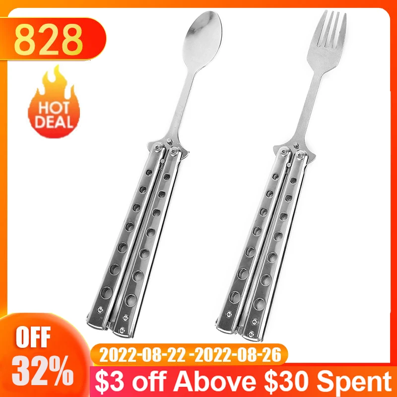 Butterfly Knife Folding Spoon Fork Balisong Training Spoon Fork ...