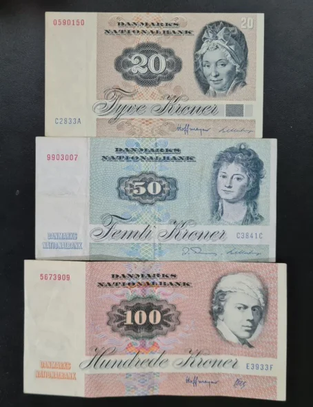 1972 Denmark 20 50 100 Kroner Original Notes XF ( (Fuera De uso Ahora ...