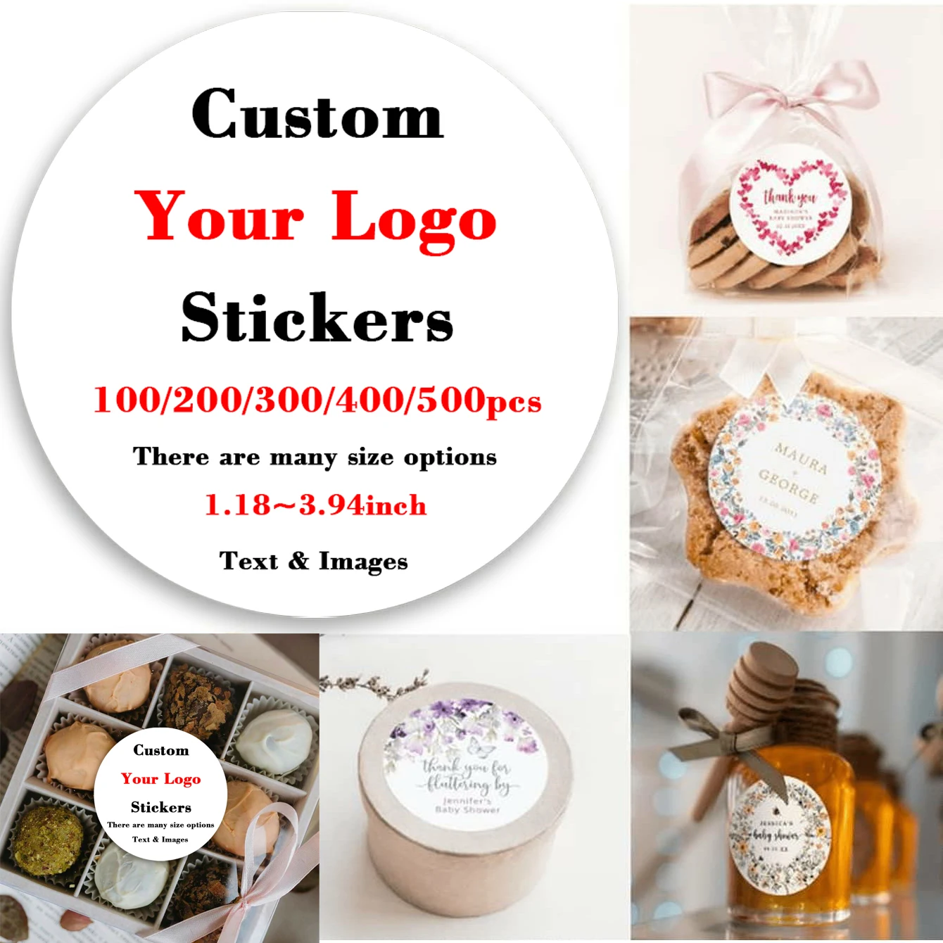 Different sizes of round stickers can be customized for logos, QR codes ...