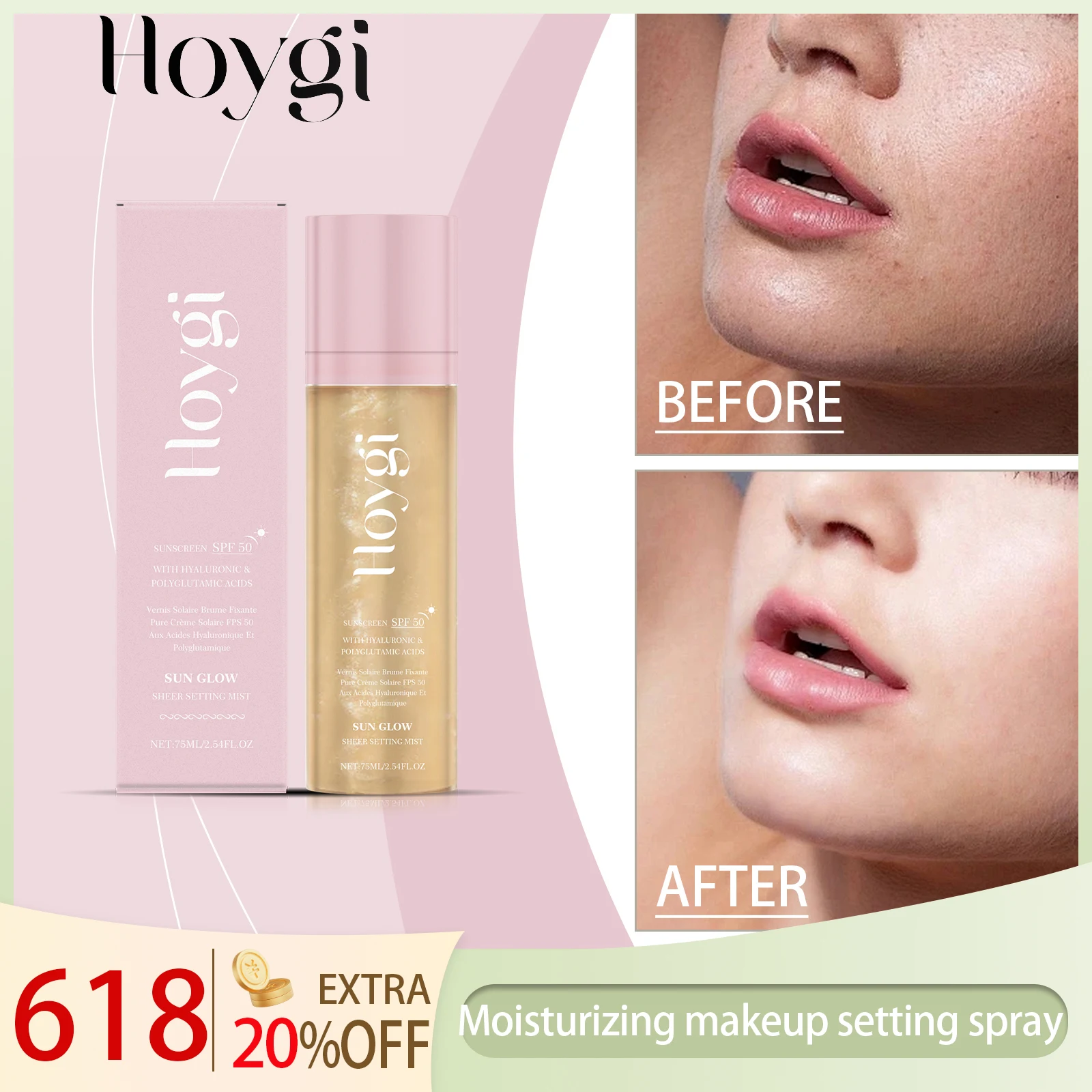 Hoygi 75ML SPF 50 Sheer Setting Mist Hydrating Glow Mist with ...