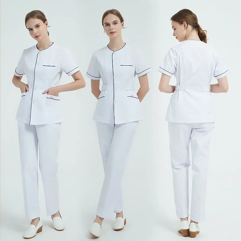 white Short sleeved Nurse uniform oral dental medical split suit beauty ...