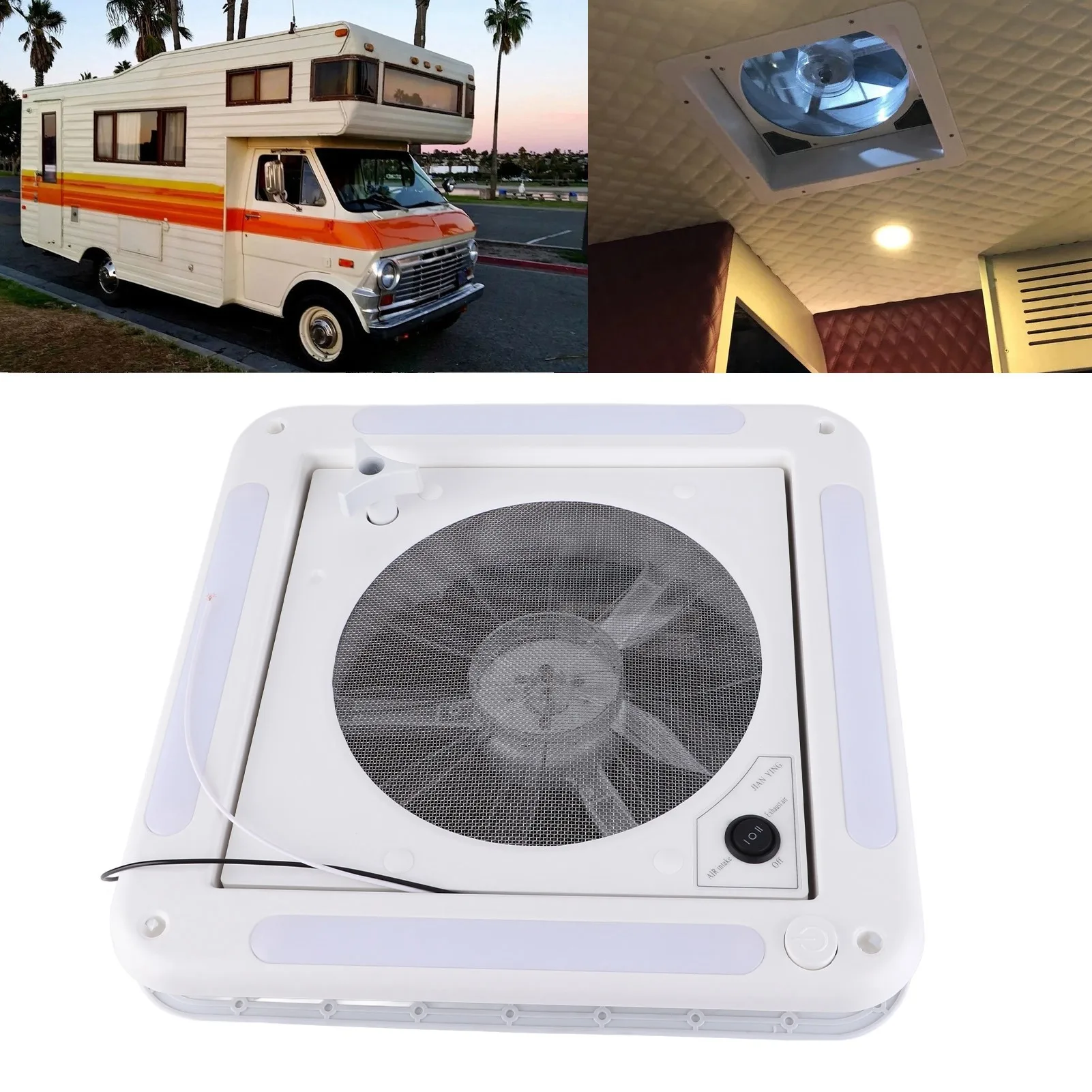 Motorhome Roof Vent Fan RV Roof Vent Fan 12V 360x360mm 10 Blades Dual ...