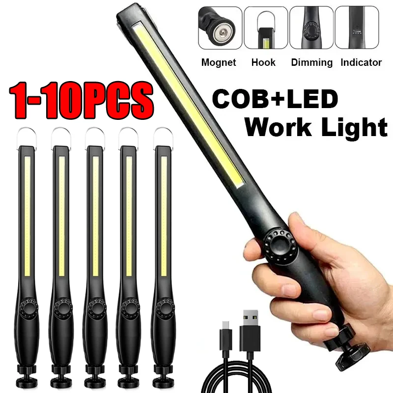 1-10pcs-USB-Rechargeable-COB-LED-Flashlight-Magnetic-Work-Light-Hook ...