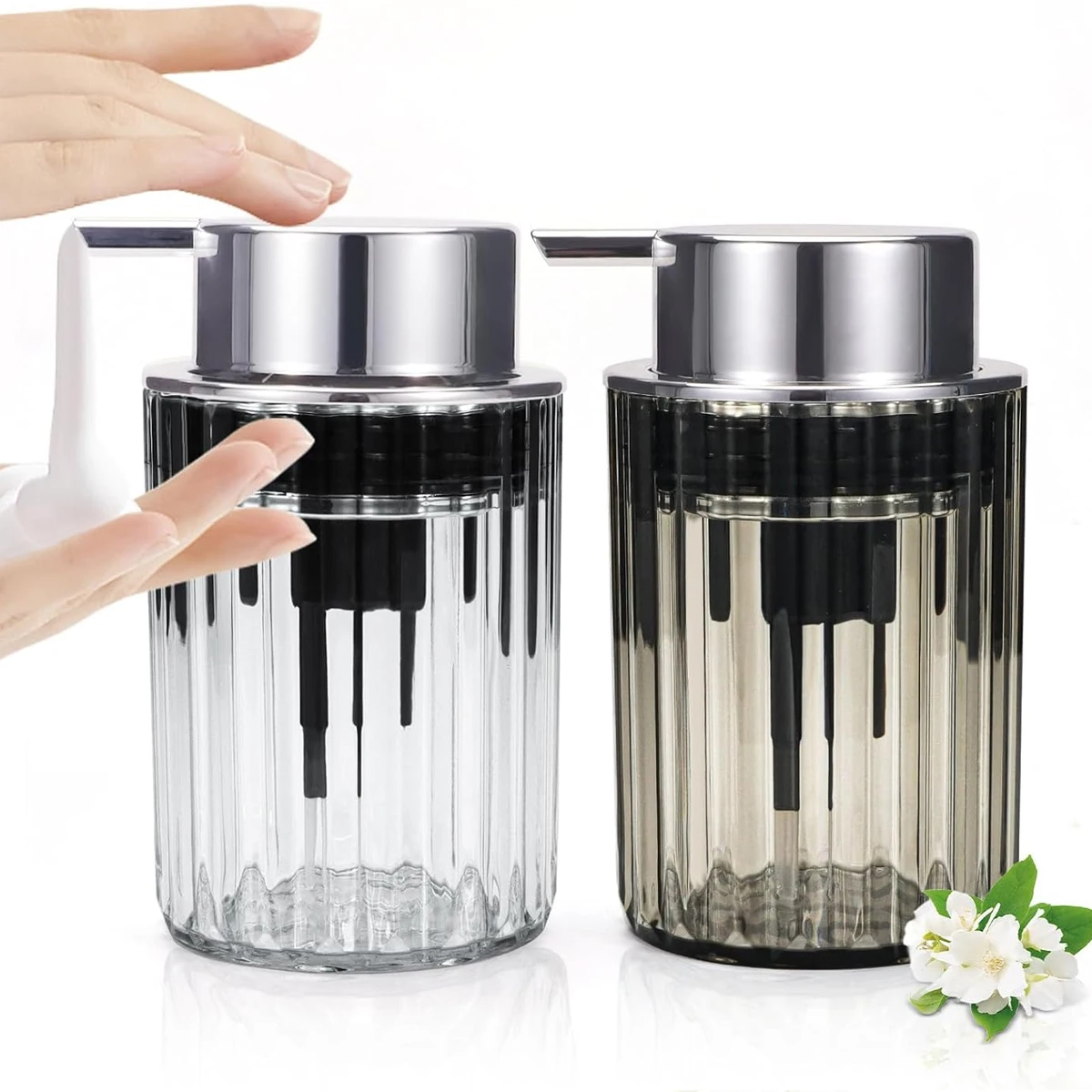 Clear-Silver-Pump-Foam-Soap-Dispenser-Refillable-Hands-and-Dish-Soap ...