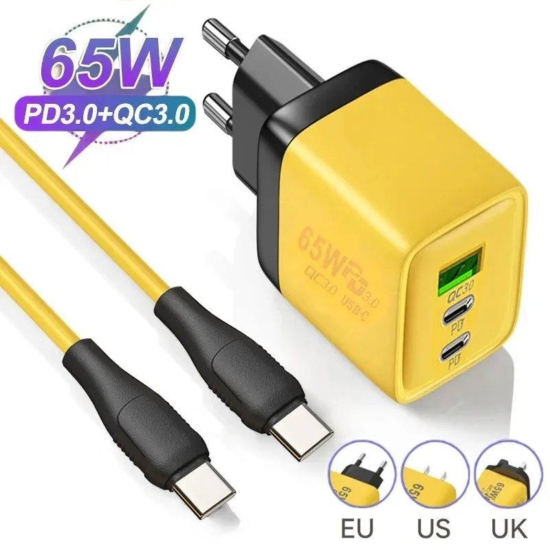 65W-3-Ports-GaN-Mobile-Phone-Chargers-USB-C-PD-QC3-0-Quick-Charging ...