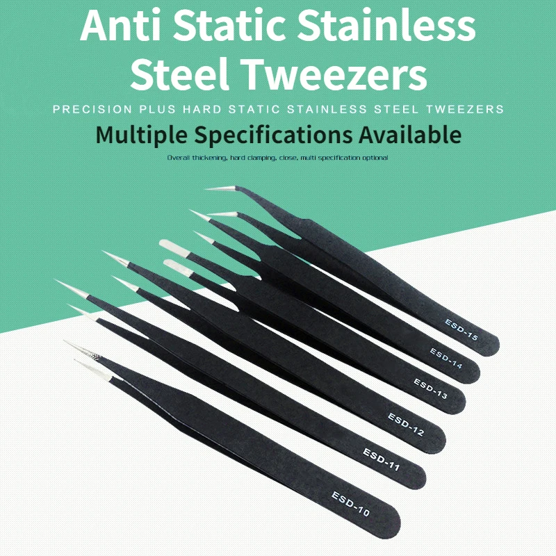 Anti-Static ESD Tweezers Set Anti-Magnetic Anti-Acid Stainless Steel ...