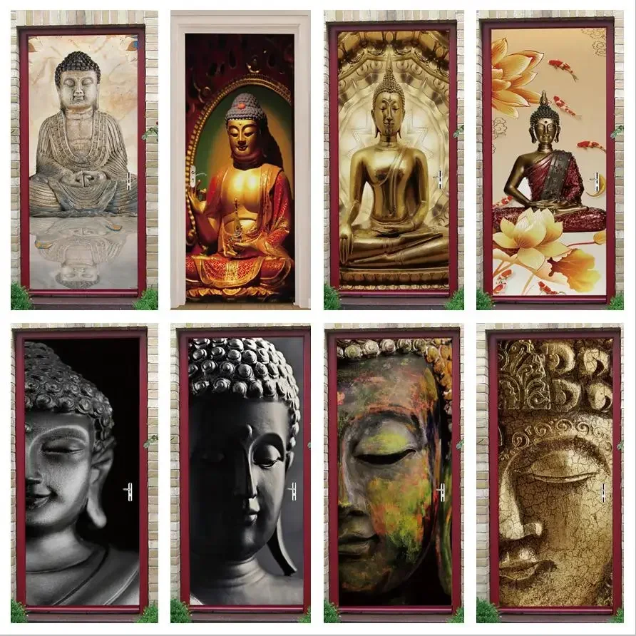 Stickers-On-The-Door-Black-Gold-Buddha-Cover-Posters-Wallpaper-Peel ...