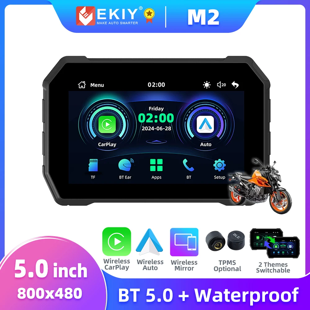 EKIY 5 inch Motorcycle Wireless CarPlay Android Auto Screen Mirroring ...