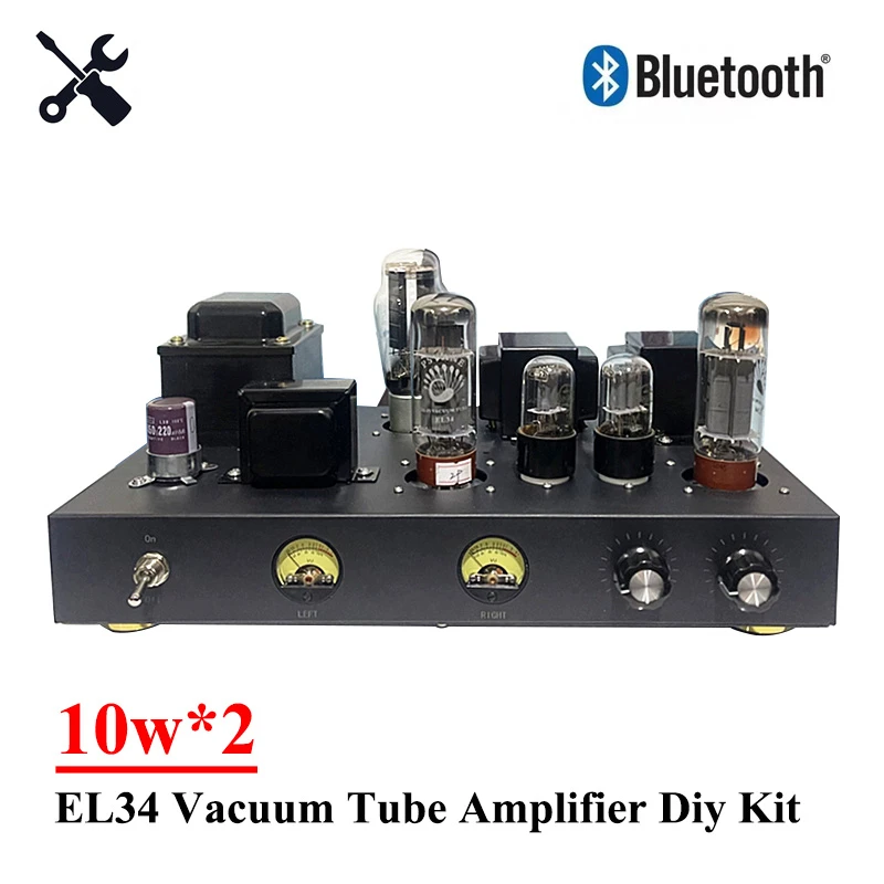 10w*2 EL34 Vacuum Tube Amplifier Diy Kit High Power Handmade Bluetooth 4.2 Vu Meter HIFI Class A ...