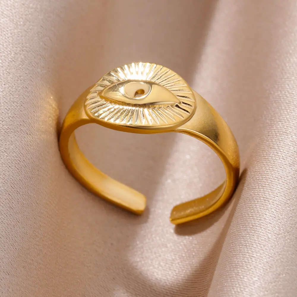 Retro-Stainless-Steel-Eye-Rings-For-Women-Gold-Color-Geometric-Evil-Eye ...