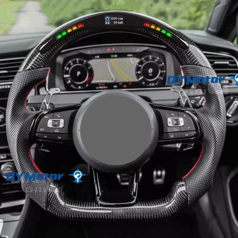 Led-Display-Car-Steering-Wheel-Kit-Perforated-leather-Carbon-Fiber ...