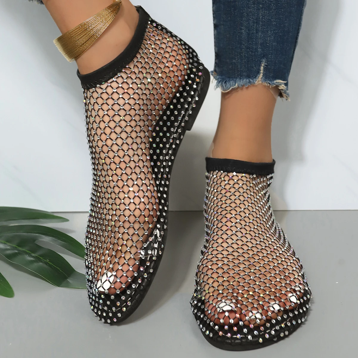 Fashion-Women-s-Flat-Sandals-Rhinestone-Fishing-Net-Sandals-Flat-Bottom ...