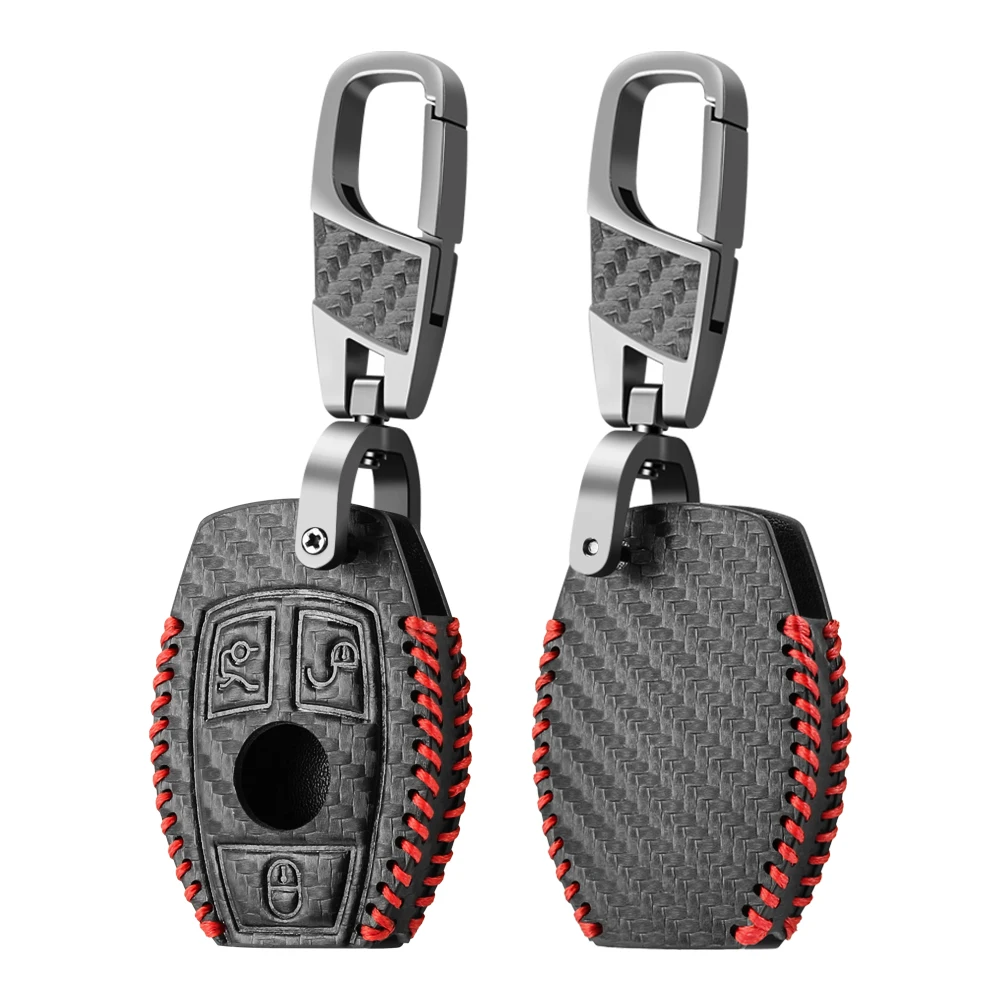 Carbon Fiber Leather Car Key Case Cover For Mercedes Benz A B C E Class ...