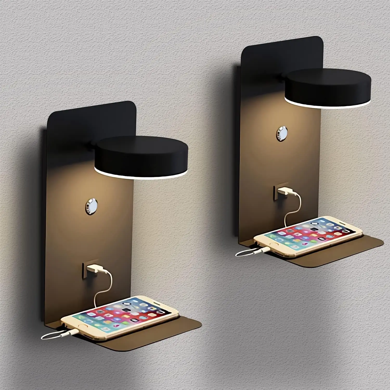 LED-Wall-Lamp-With-Switch-And-USB-Charging-Port-Modern-9W-Black-White ...