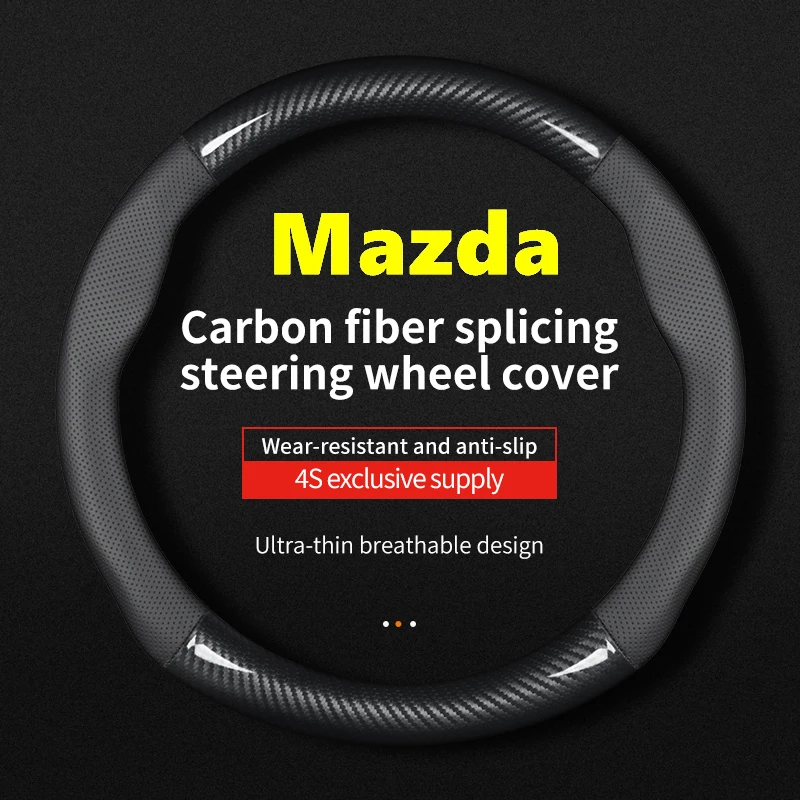 For-mazda-Steering-Wheel-Cover-Genuine-Leather-Carbon-Fiber-No-Smell ...