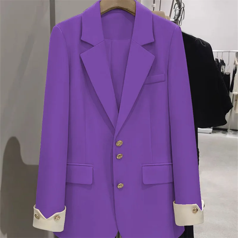 Fashion Ladies Blazer Color Block Long Sleeve Female Business Work Wear ...