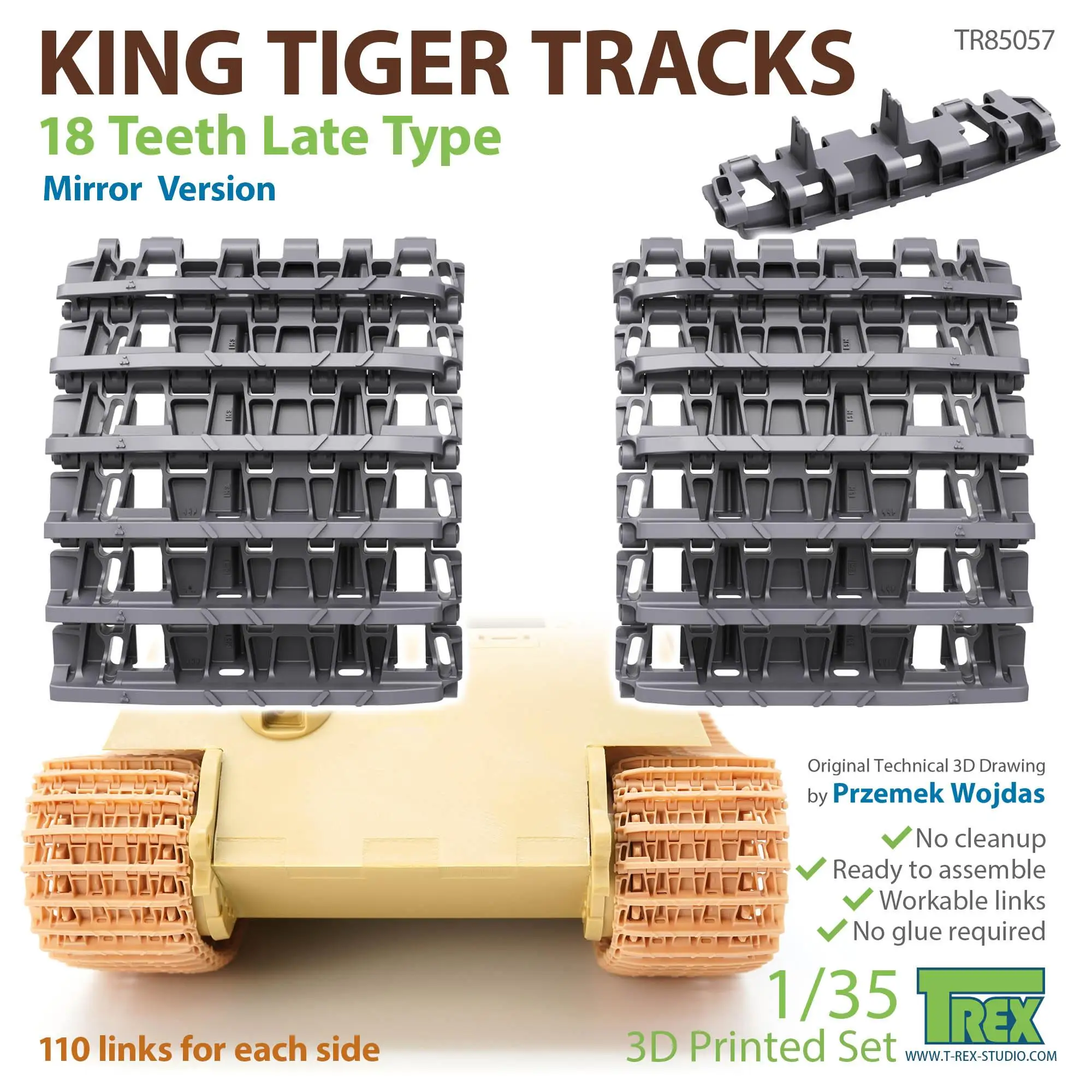 TR85057 T REX 1/35 scale KING TIGER TRACKS 18 teeth later type Mirror ...