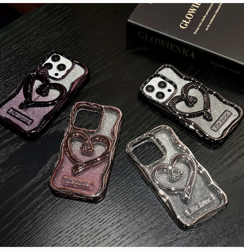 Luxury-Romantic-3D-Couple-Love-Stand-Phone-Case-Transparent-Solid-Color ...