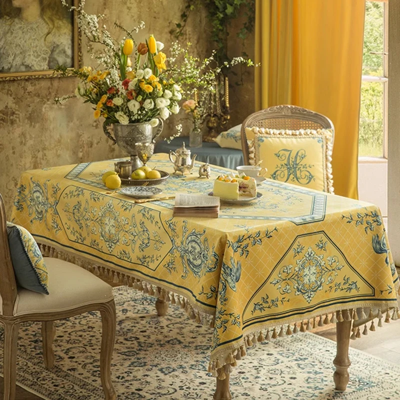 Yellow-Velvet-Printed-Tablecloth-High-Quality-Short-Plush-Tassel-Table ...
