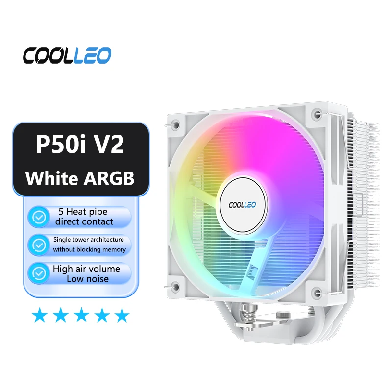 COOLLEO-P50i-5-Heat-Pipe-CPU-Air-Cooled-Cooler-ARGB-PWM-TDP-220W-CPU ...
