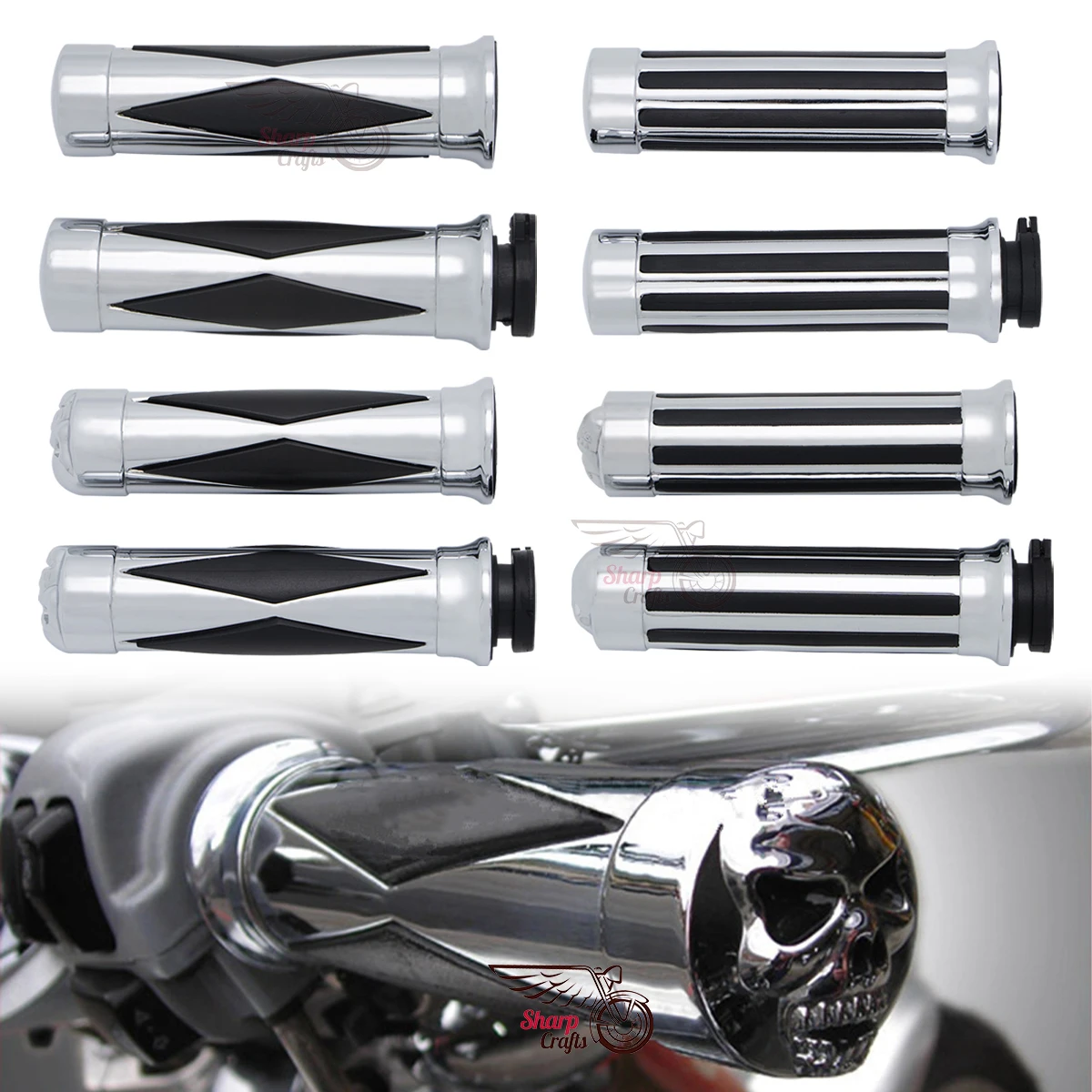 Motorcycle 1" 25mm Skull Rubber Slip Handlebar Hand Grips For Harley ...