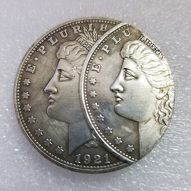 Vintage 1921 Double-Sided Face Coin, Antique Brass Silver-Plated Craft ...