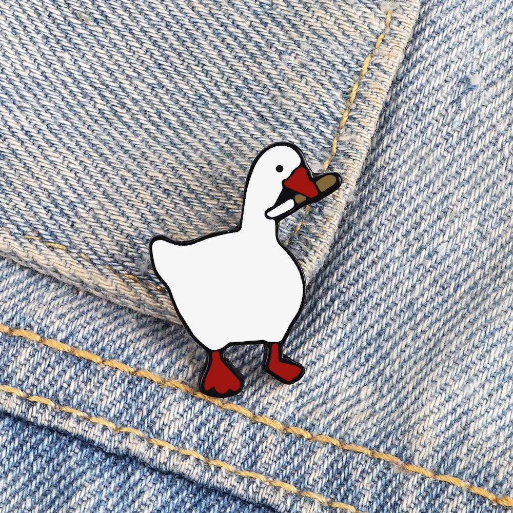 Funny White Goose Enamel Pins Cartoon Gooses With Knife Brooches Cute ...
