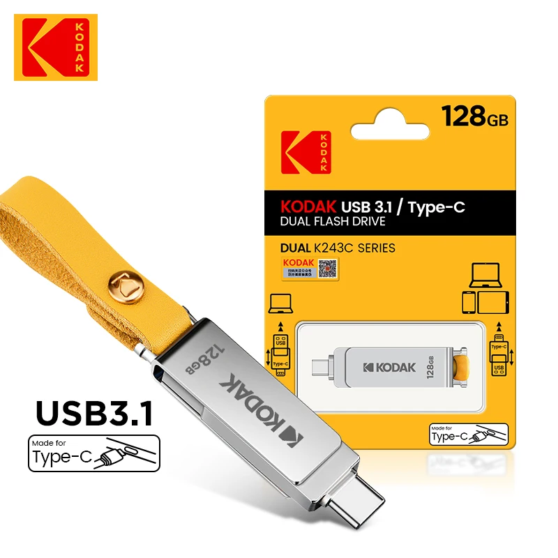 Kodak unidad Flash USB 3,1 para teléfono inteligente, Pendrive de Metal, tipo c, OTG, 128GB, 32 ...