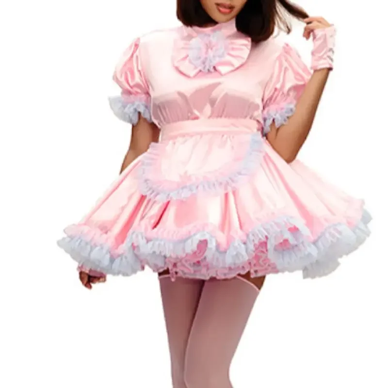 Lockable-Sissy-Dress-Pink-Medium-Neck-Independent-Apron-Lace-Fluffy ...