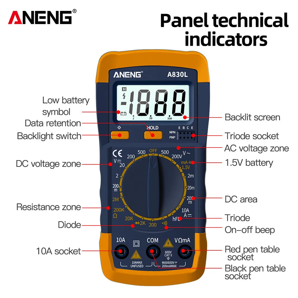 A830L Digital Multimeter Multi Tester LCD DC AC Voltage Resistance ...