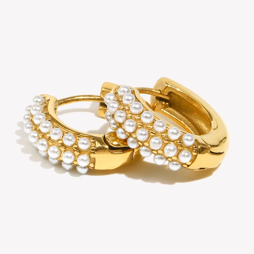 E.B.belle Stainless Steel PVD Plating Half Metal Half Pearls Small Size ...