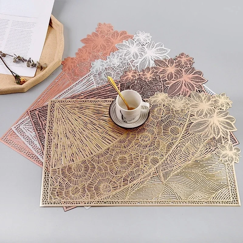 Rectangular-Leaf-Shape-Placemats-PVC-Mat-Hollow-Out-Flower-Table-Mats ...
