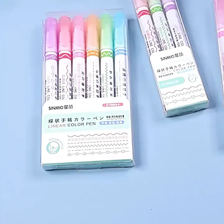 6Pcs/set Flower Shape Contour Pen Double Line Wave Curve Pen Colored ...