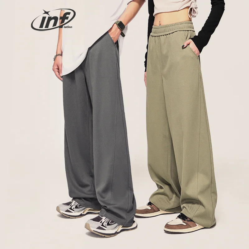 INFLATION Unisex Wide Leg Pants Men Solid Straight Leg Mopping Pants ...