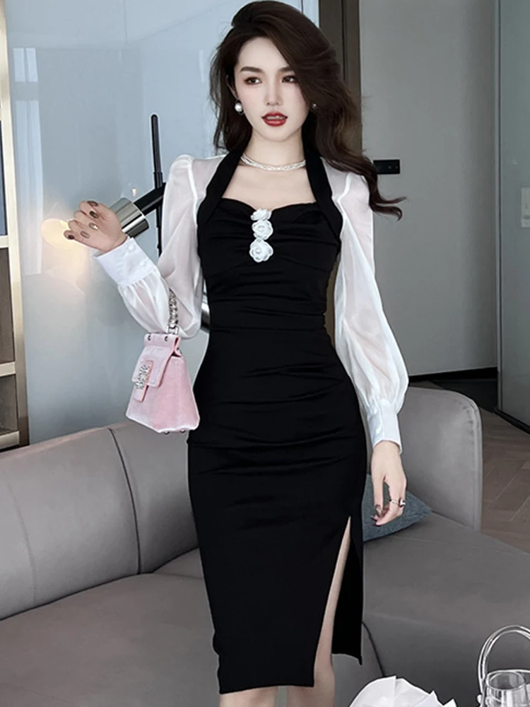 Kad-nlar-i-in-bahar-Midi-elbiseler-2023-tatl-seksi-siyah-beyaz-ince-elbise-puf-kollu.jpg