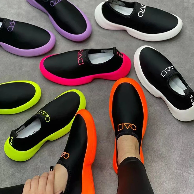 Neon-Color-Slip-On-Shoes-Women-Summer-Stretch-Fabric-Sneaker-Sporty ...