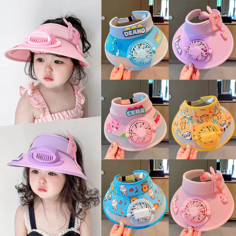 Kids Cap Big Brim Cooling Rechargeable Cooling Fan Cap Girls Boy Sun ...