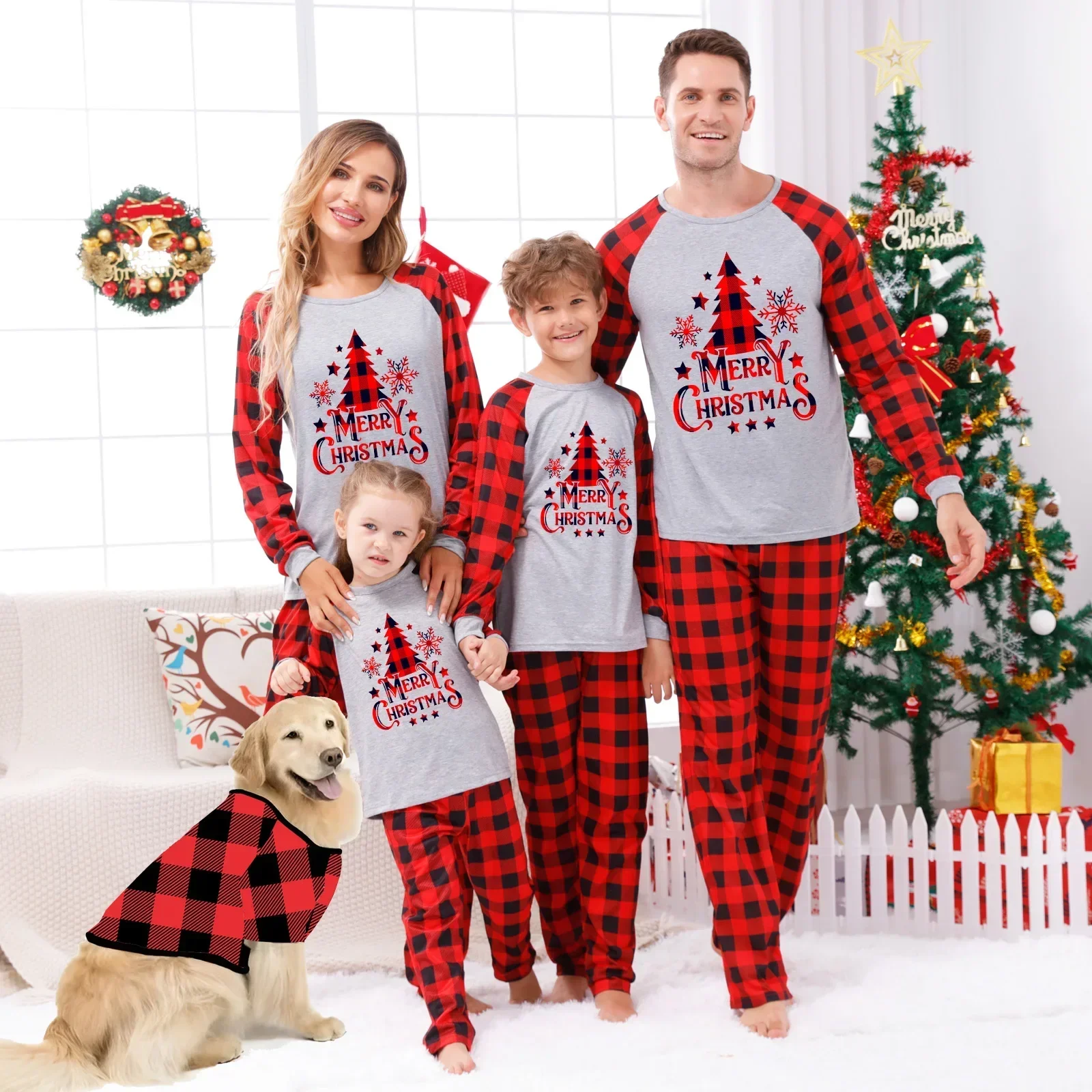 Xmas-Family-Look-Pyjamas-2024-Winter-Plaid-Print-Adults-Kids-Matching ...
